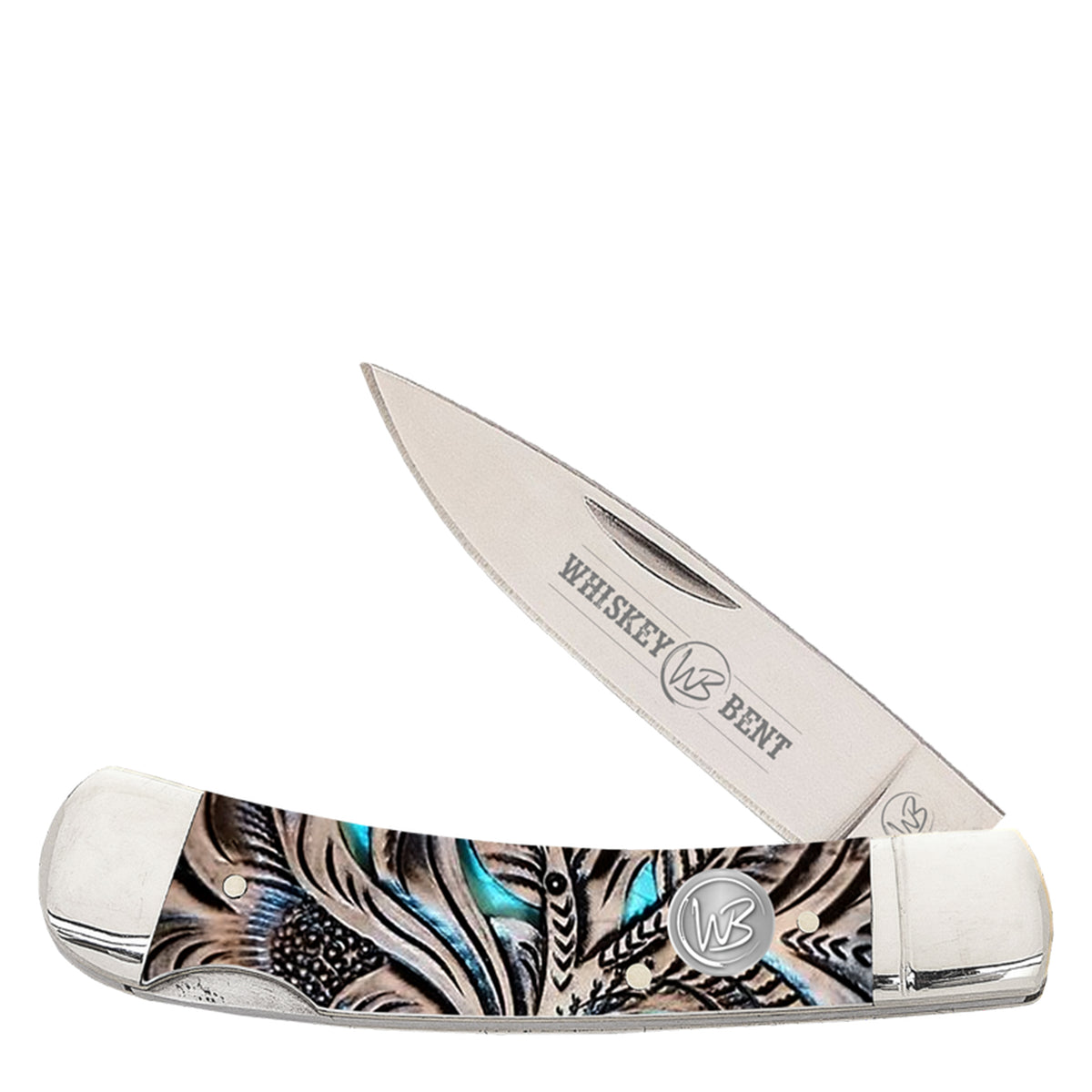 Whiskey Bent Trapper Pocket Knife Single Locking Blade - Floral Turquo ...