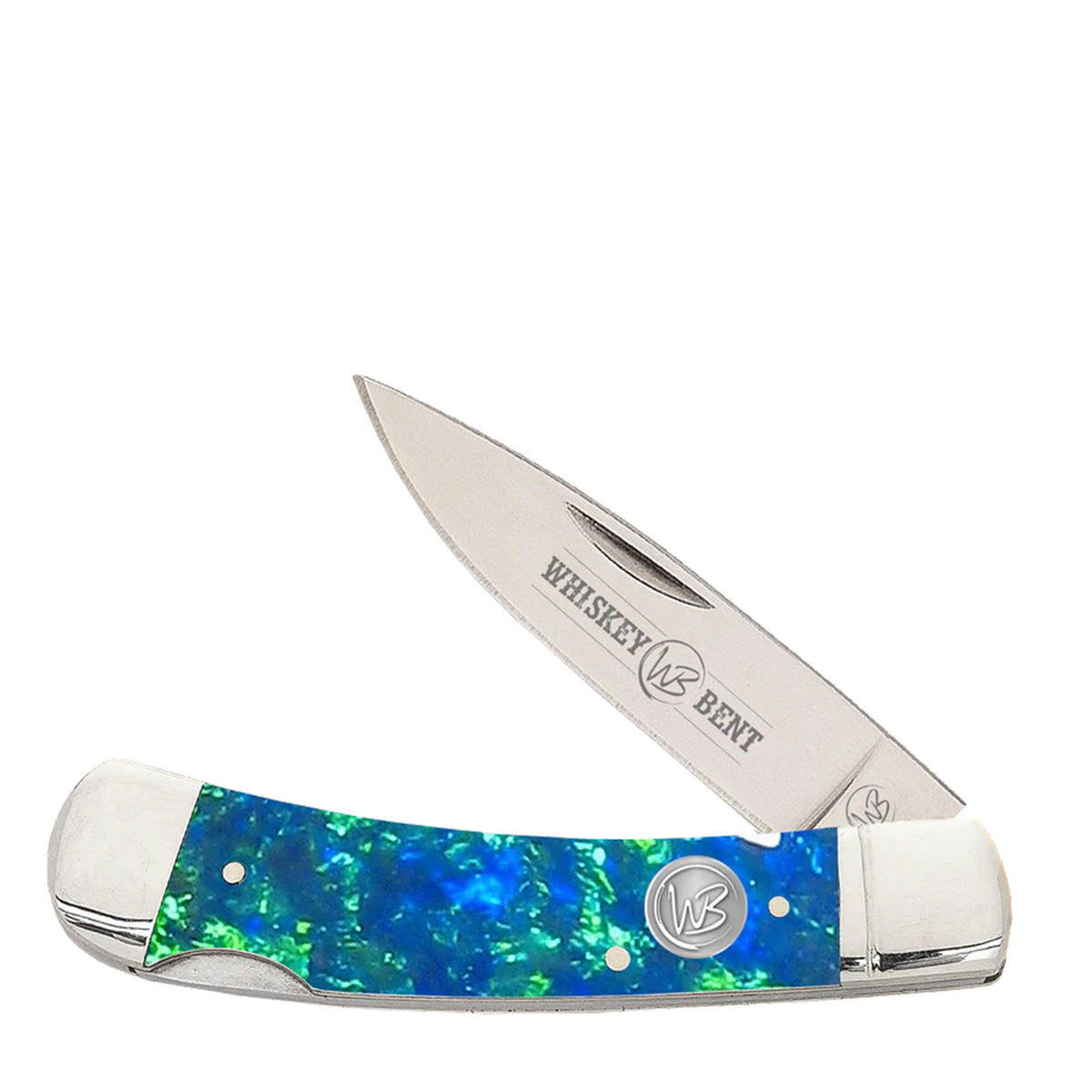 Whiskey Bent Trapper Pocket Knife Single Locking Blade - Blue Green Op ...