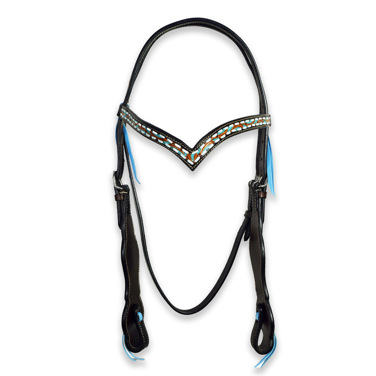 Ezy Ride Bridle V Brow with Turq Buckstitch Two Tone – Toptac International